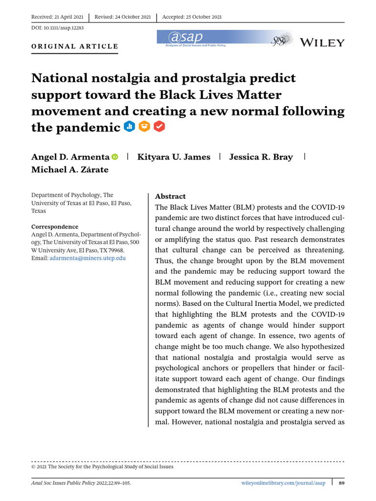 National nostalgia and prostalgia predict | PDF | Black Lives Matter | Nostalgia