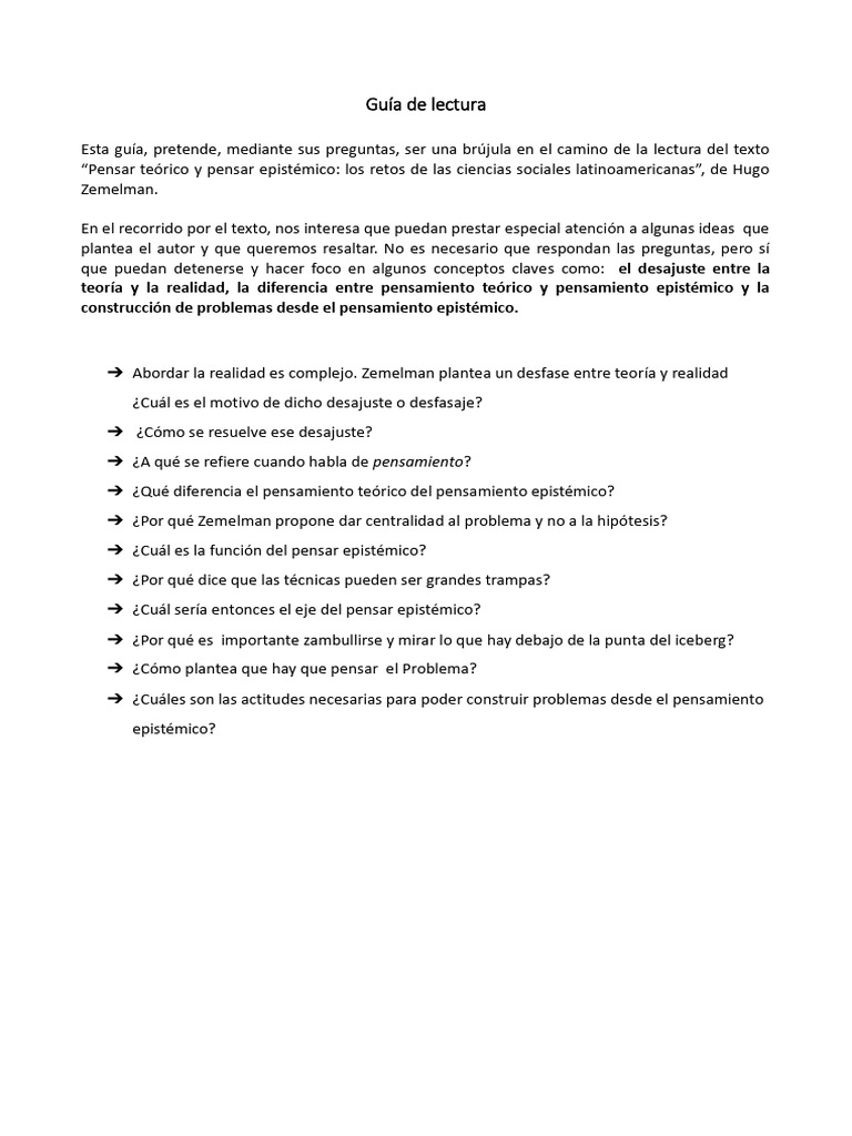 Guía de Lectura Zemelman | PDF