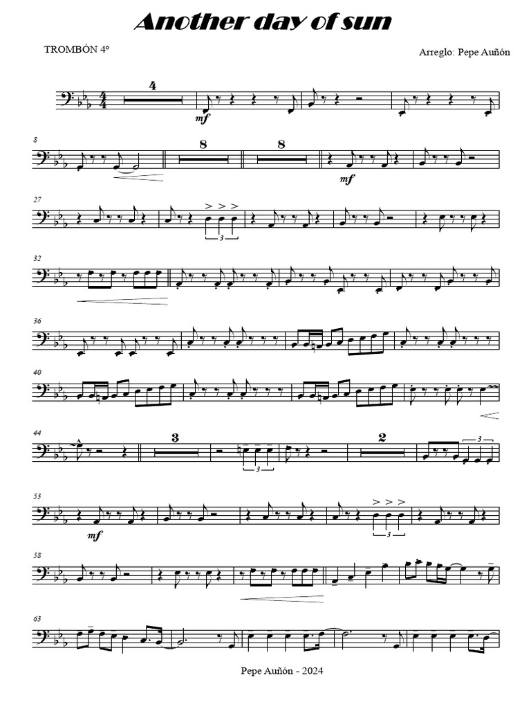 ANOTHER DAY OF SUN-ARR-PEPE AUÑON - Trombón 4º | PDF