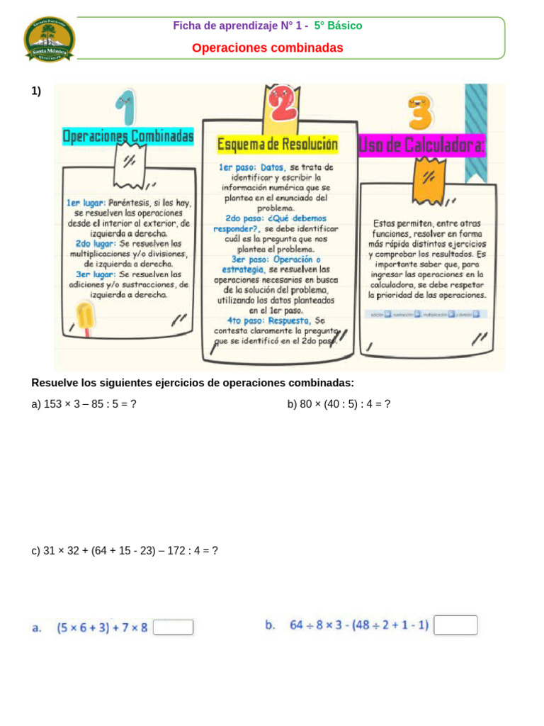 5° Ficha N° 1 - Operaciones combinadas | PDF