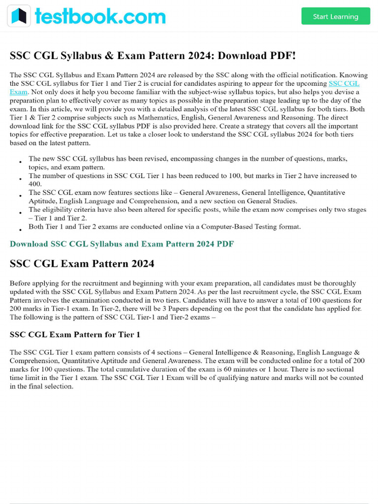 SSC CGL Detailed Syllabus Overview | PDF