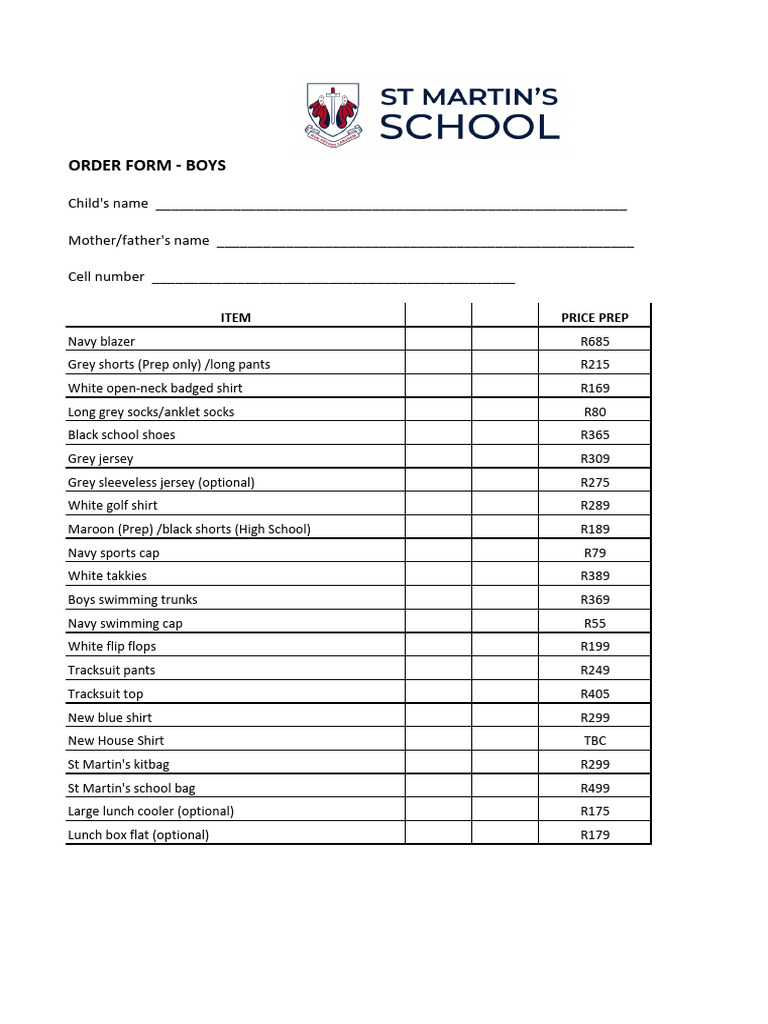 Boys Uniform List | PDF