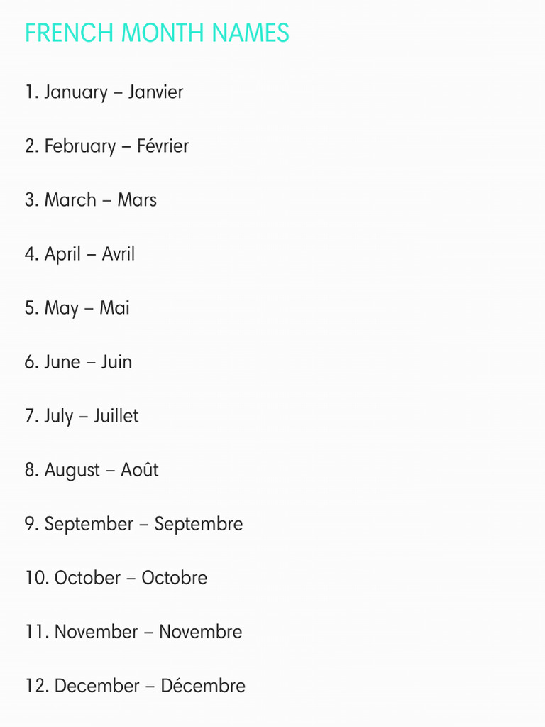 French Months Names | PDF