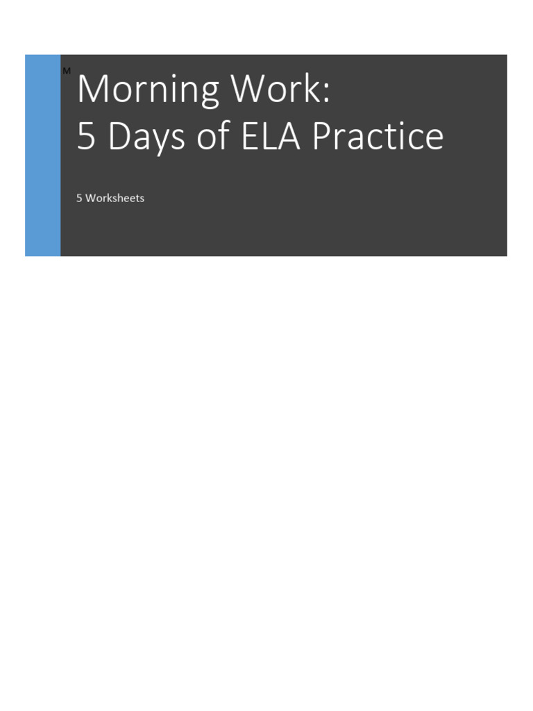 Morning Work: 5 Days of ELA Practice: 5 Worksheets | PDF | Verb ...
