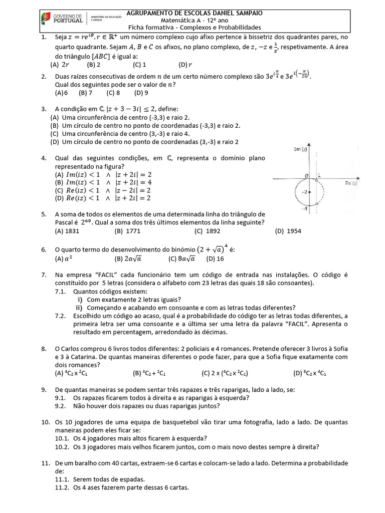 Ficha Prob e Compl Maio 22 v2 | PDF | Círculo | Geometria Elementar