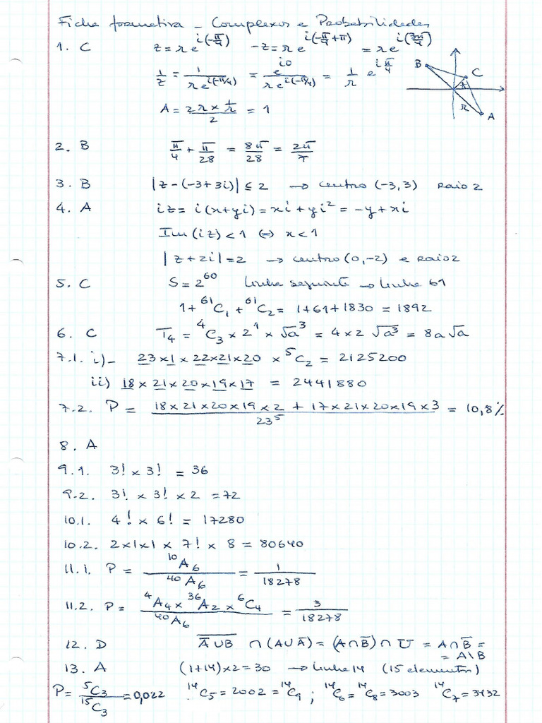 ResoluÃ§Ã£o ficha complexos e prob | PDF