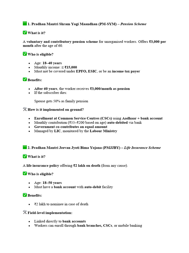 Schemes For Unorganised Sector | PDF | Social Policy | Welfare