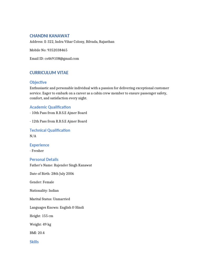 Chandni Kanawat Resume | PDF