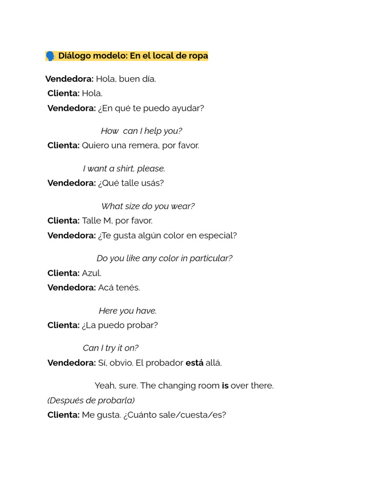 ? Diálogo Modelo - en El Local de Ropa | PDF