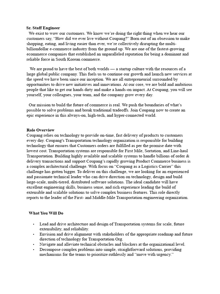 JD-Sr. Staff Engineer FTS | PDF | E Commerce | Engineering