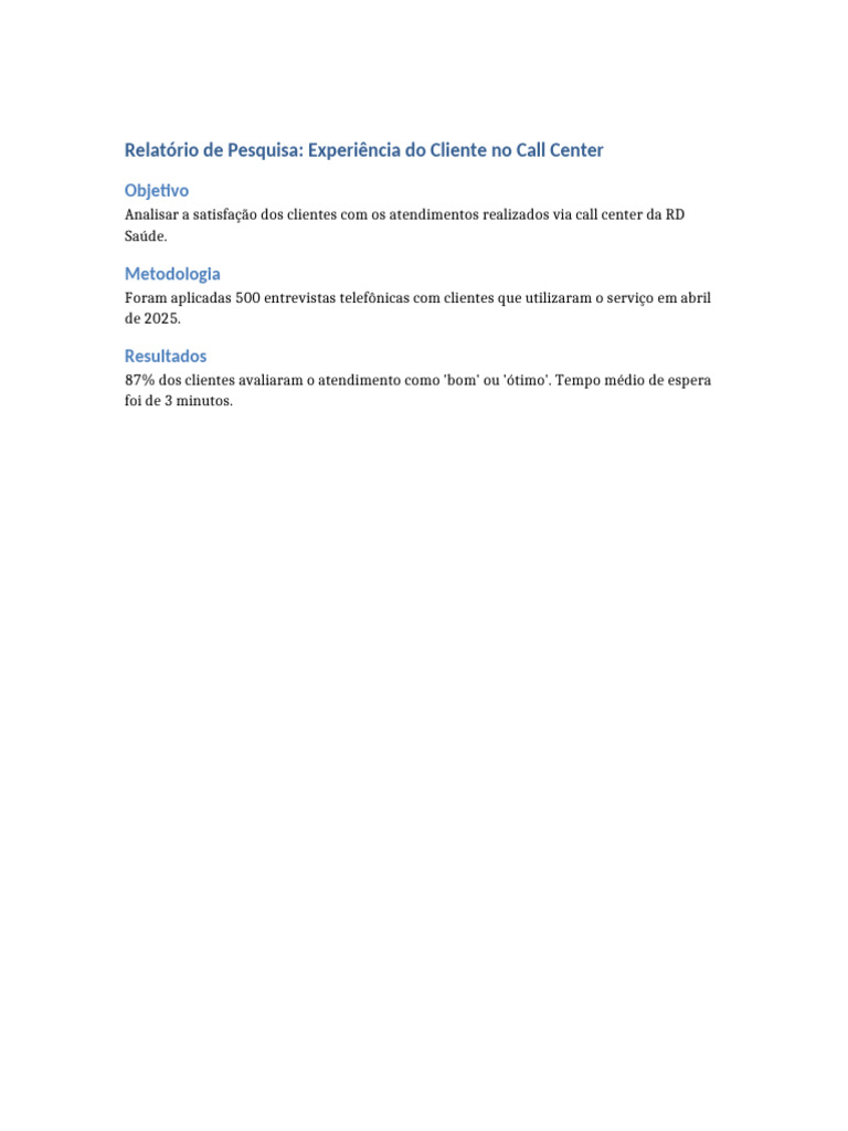 Satisfação do Cliente no Call Center RD Saúde | PDF