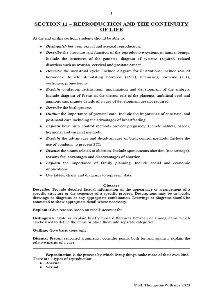 Section 11 - Reproduction and The Continuity of Life | PDF | Menstrual ...