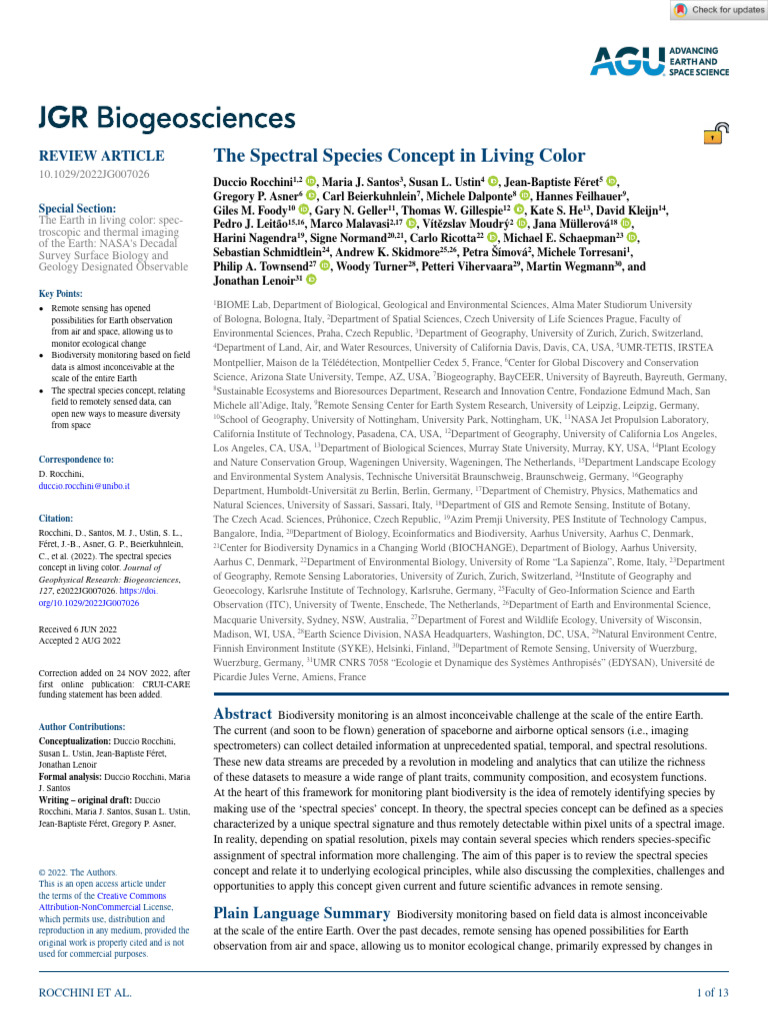 The Spectral Species Concept in Living Color | PDF | Remote Sensing ...