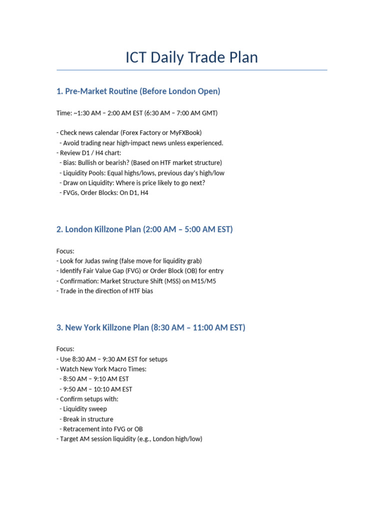 ICT Daily Trading Routine Guide | PDF