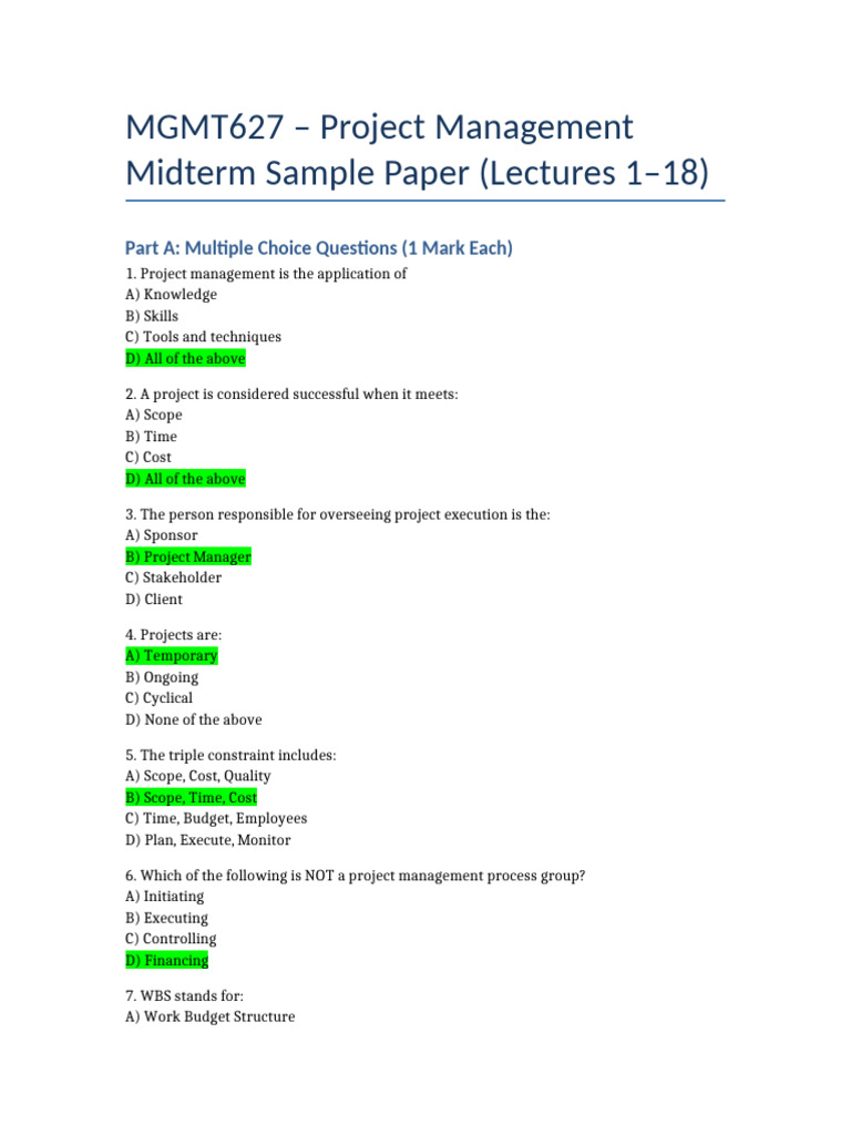 MGMT627 Midterm Sample Paper | PDF | Project Management | Business