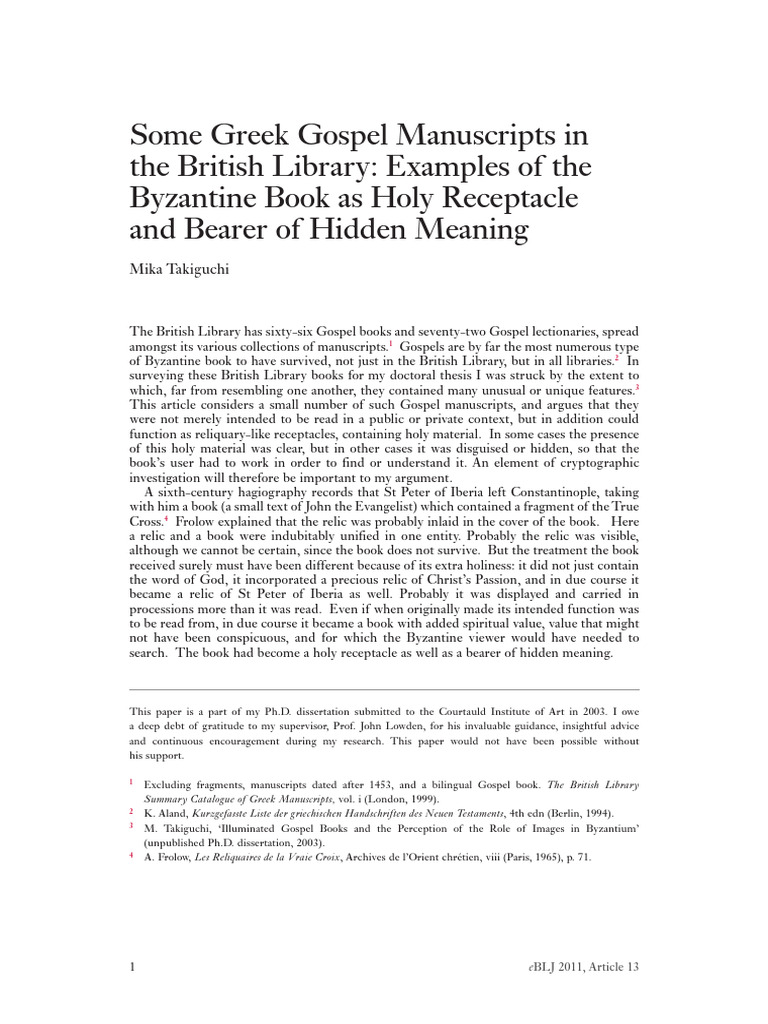 Some Greek Gospel Manuscripts in The Bri | PDF | Books