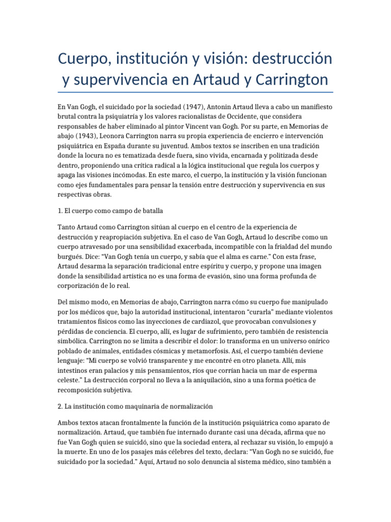 Ensayo Artaud Carrington | PDF | Vincent Van Gogh