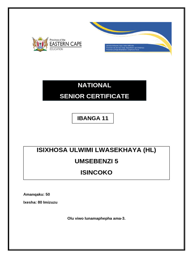 Grade 11umsebenzi Wesincoko Xhohl | PDF