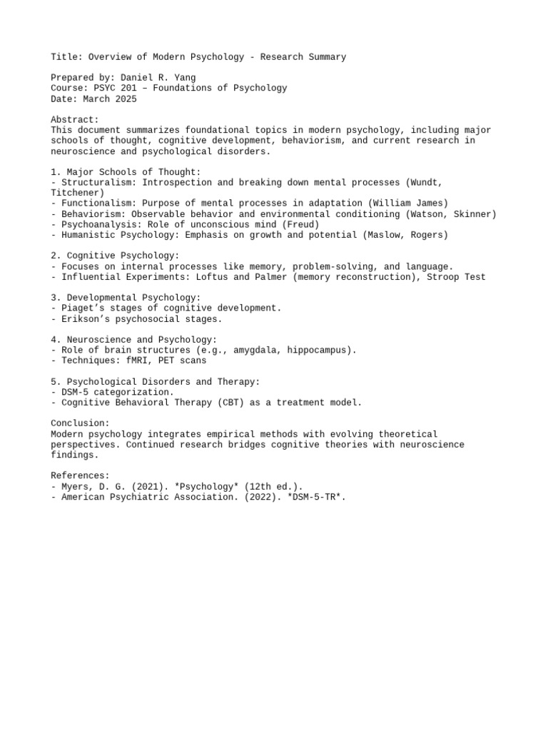 Modern Psychology Summary | PDF