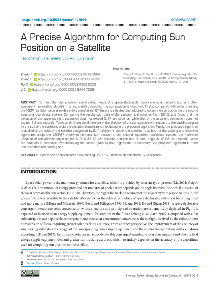 A Precise Algorithm For Computing Sun Position On A Satellite | PDF | Latitude | Astronomy