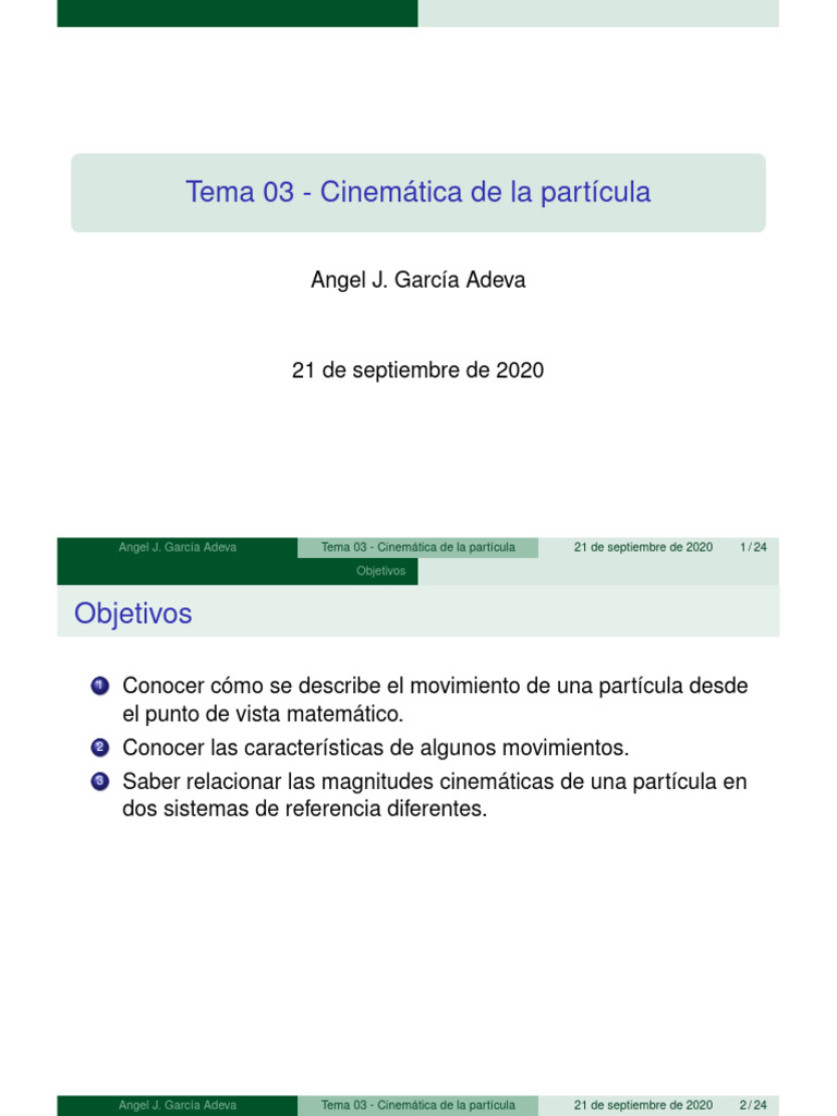 3 - Tema 03 - Cinemática de La Partícula | PDF | Cinemática | Aceleración