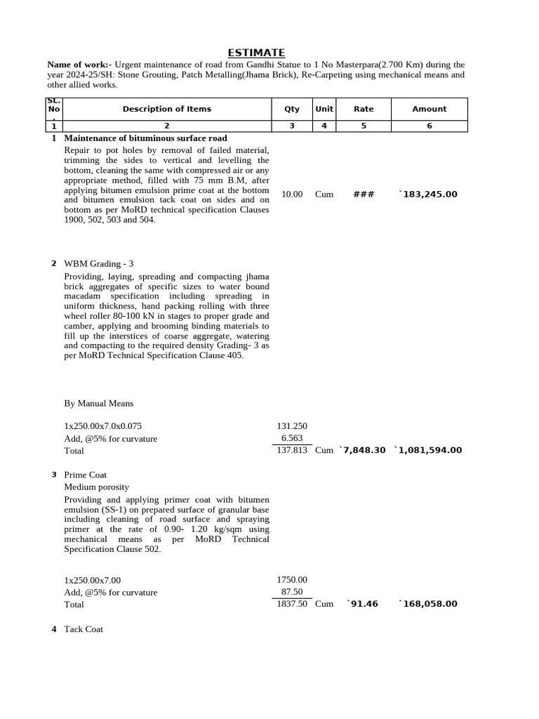 BMC Estimate 2024 After FLOOD | PDF | Road Surface | Road