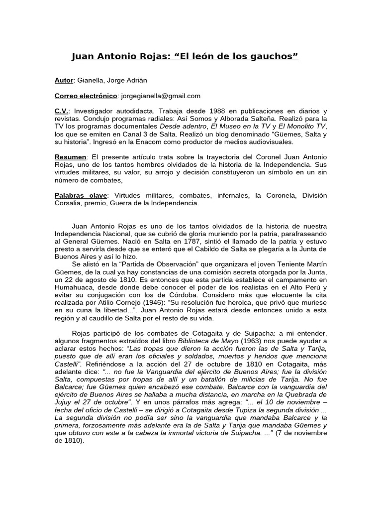 Juan Antonio Rojas. El León de Los Gauchos | PDF