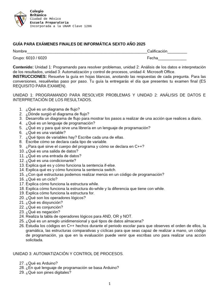 Guia para Examen Final Informatica | PDF | Programación de computadoras | Lenguaje de programación
