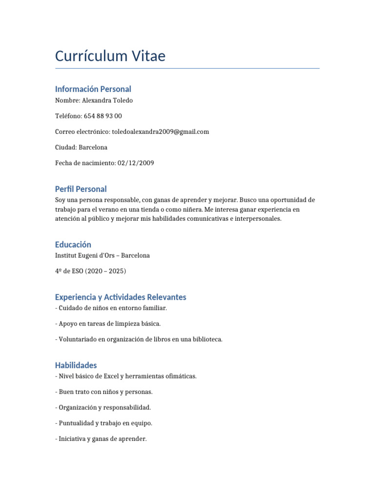 CV Alexandra Toledo | PDF