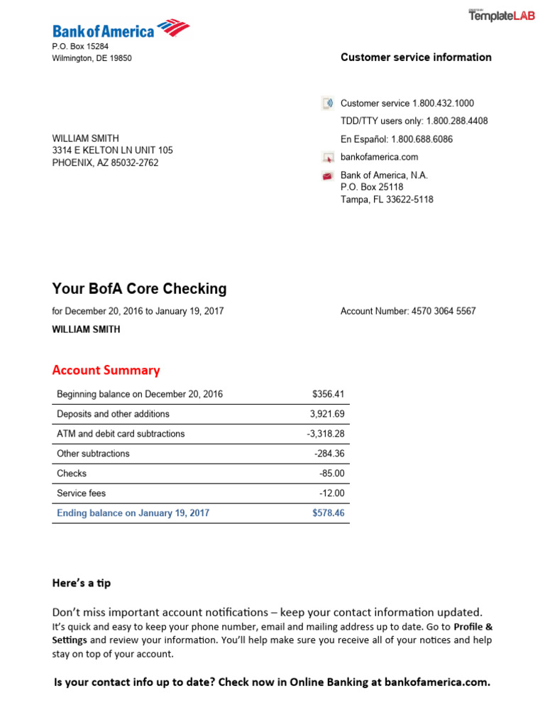 Bank of America Bank Statement | PDF