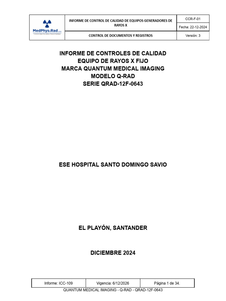 Icc-109 - Hsds - Fijo - Quantum Medical Imaging - Q-Rad - Qrad-12f-0643 ...