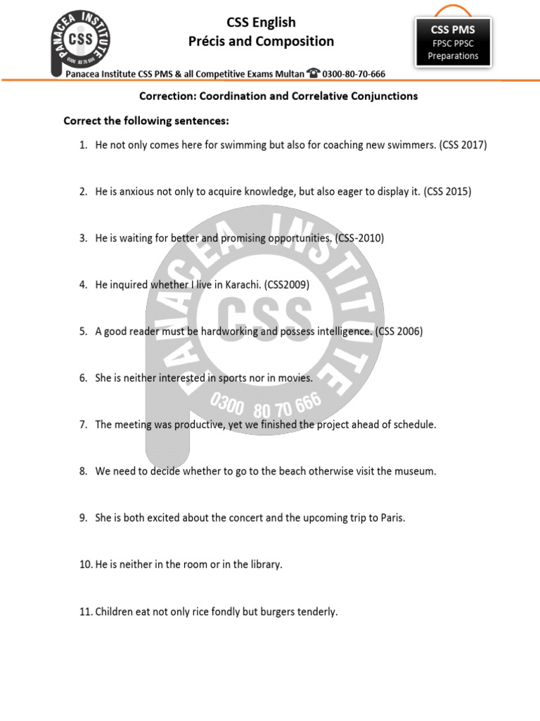 Correction Coordinating and Correlative Conjunctions STUDENT | PDF