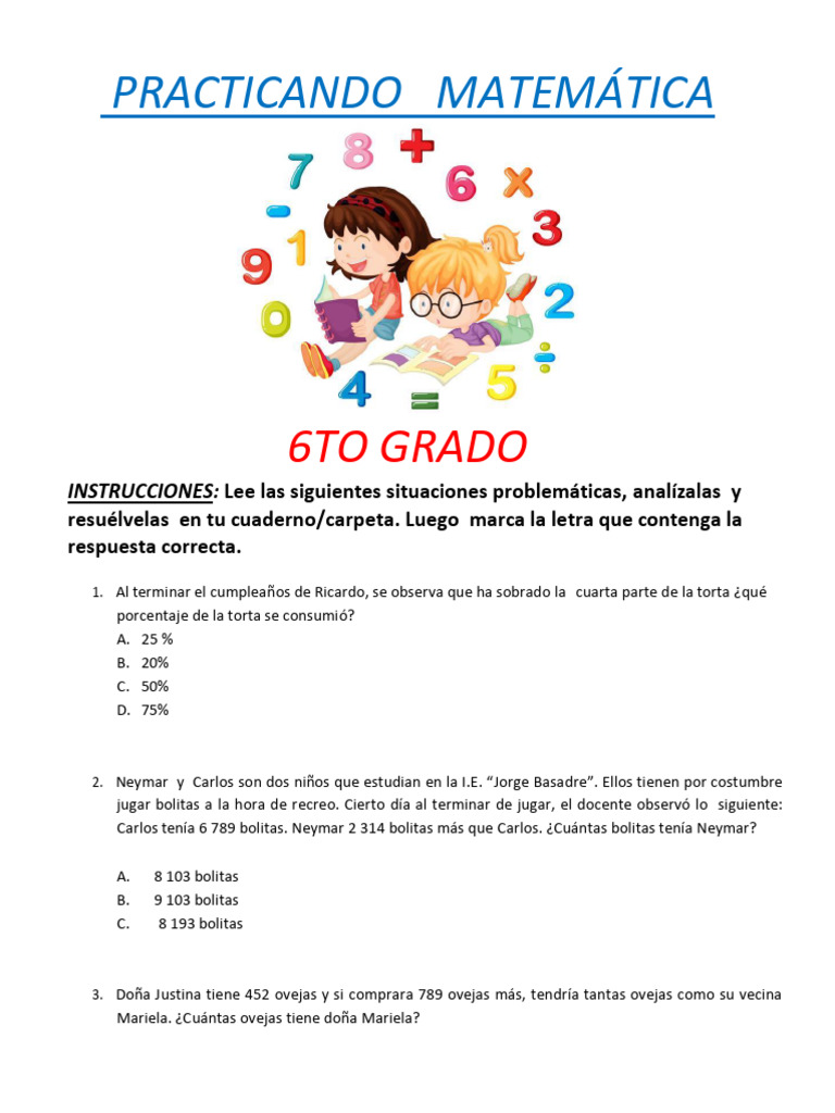 Problemas Matemáticos 6to Grado | PDF