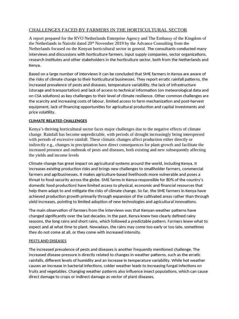 Challenges Faced by Farmers in The Horticultural Sector | PDF ...