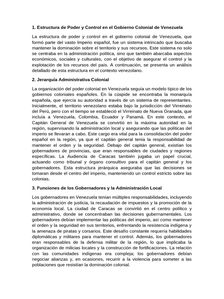 Estructura de Poder y Control en El Gobierno Colonial de Venezuela ...