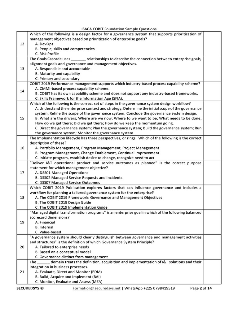 ISACA COBIT Foundation Sample Questions12 | PDF