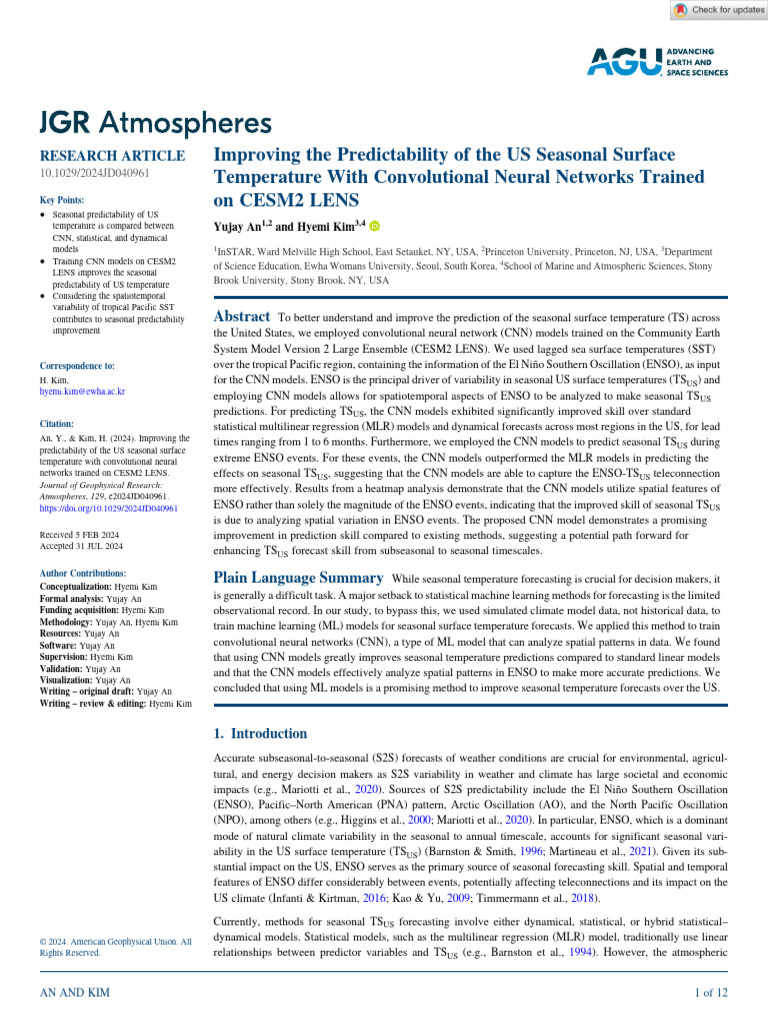 JGR Atmospheres - 2024 - An - Improving The Predictability of The US ...