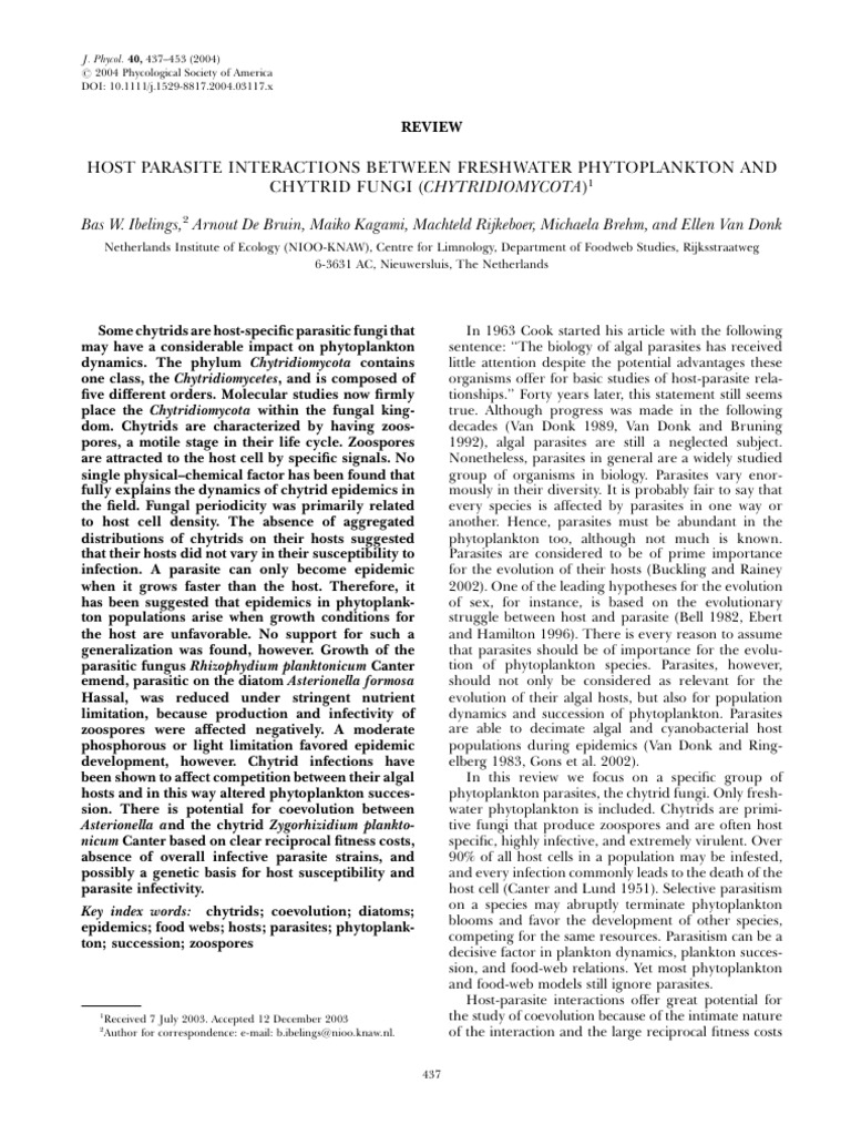 Host Parasite Interactions Between Fresh | PDF | Fungus | Parasitism
