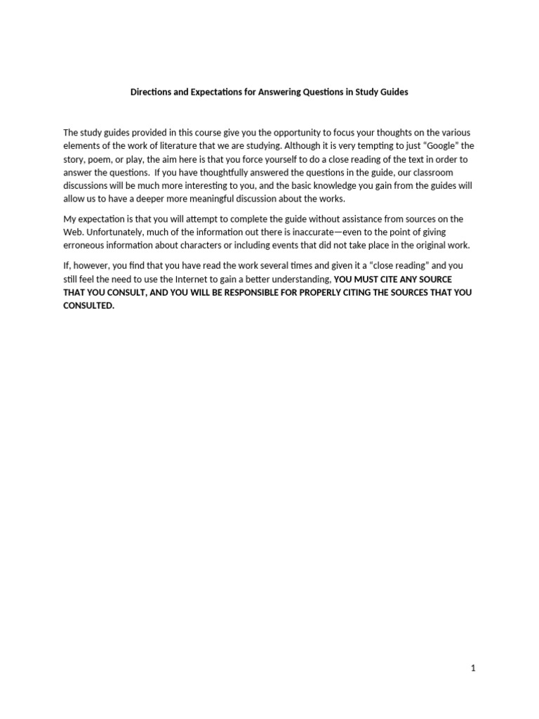 Directions and Expectations For Answering Questions in Study Guides-3 | PDF