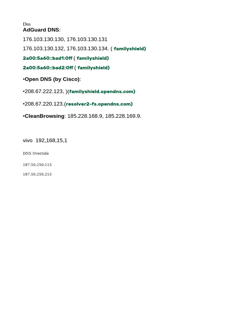 Adguard DNS: Familyshield) 2A00:5A60::Bad1:0Ff Familyshield) 2A00:5A60 ...