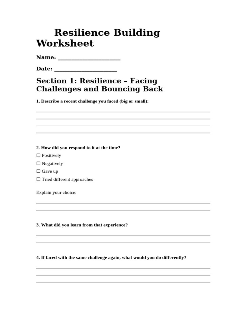 Resilience Building Worksheet | PDF