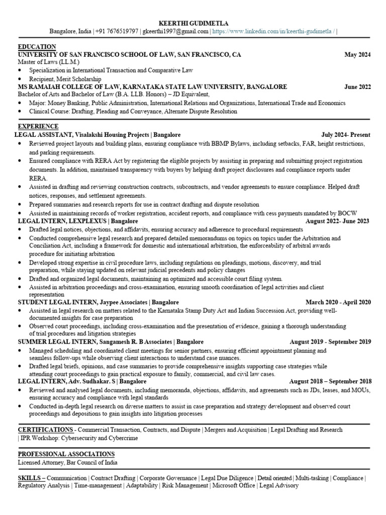 Keerthi Gudimetla - Resume | PDF | Arbitration | Lawsuit