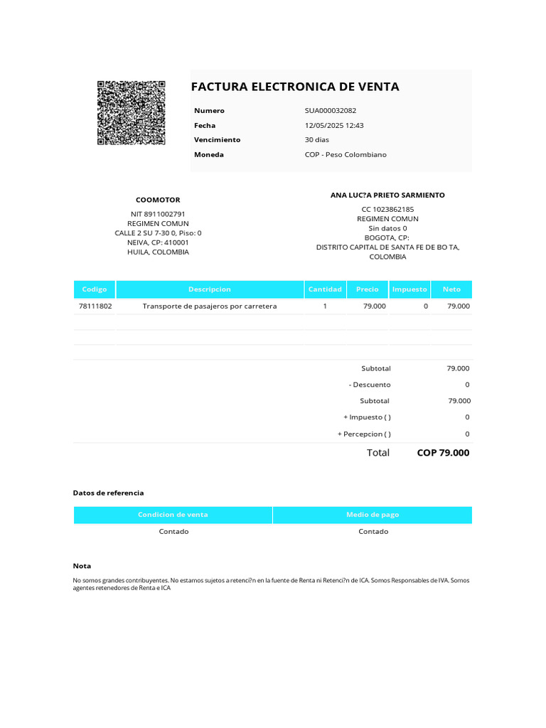 Factura Electrónica de Venta COOMOTOR | PDF | Dinero | Impuestos