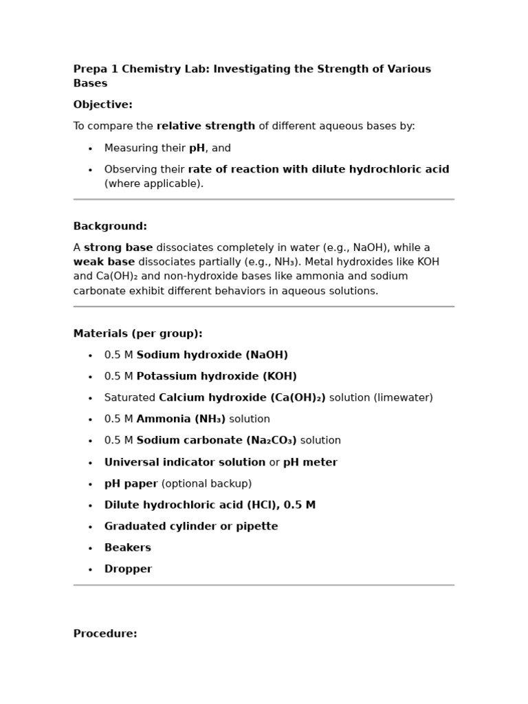 Investigating Strength of Bases - Practical Investigation | PDF | Hydroxide | Ph