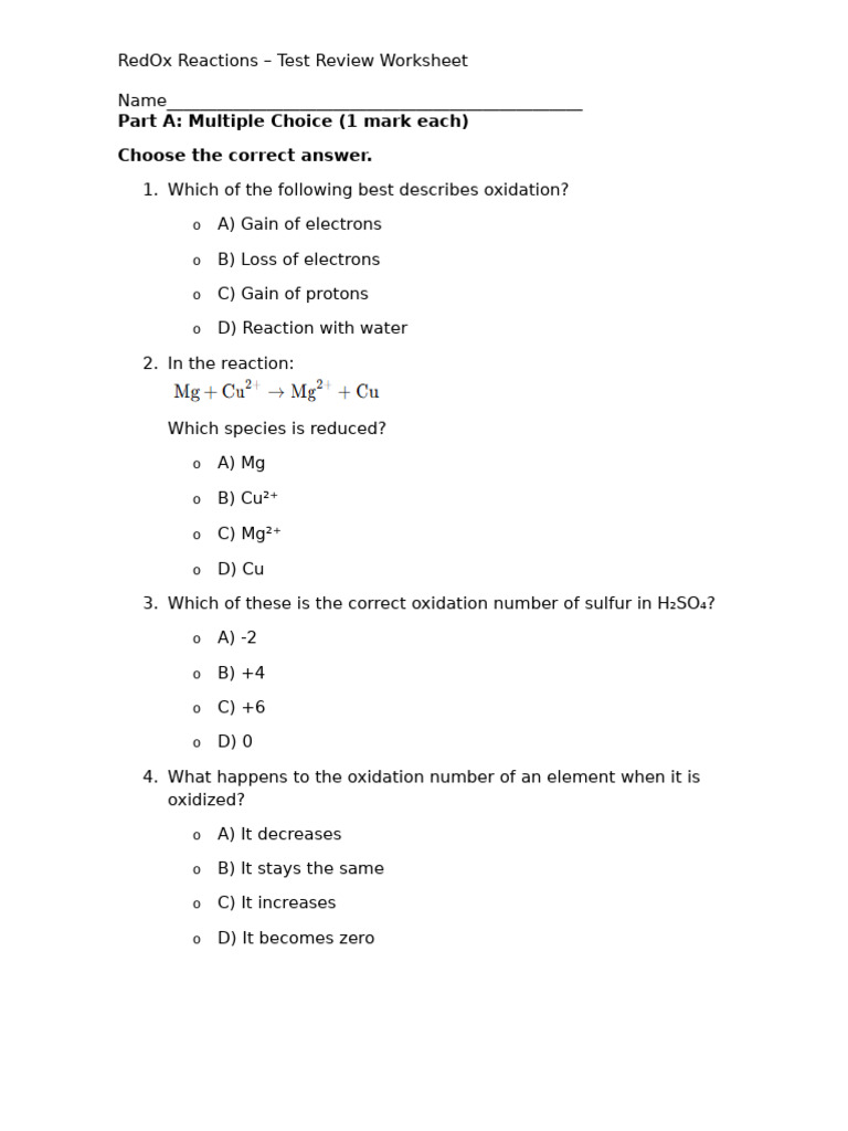 RedOx Reactions - Review Worksheet 1 | PDF | Redox | Chemical Reactions