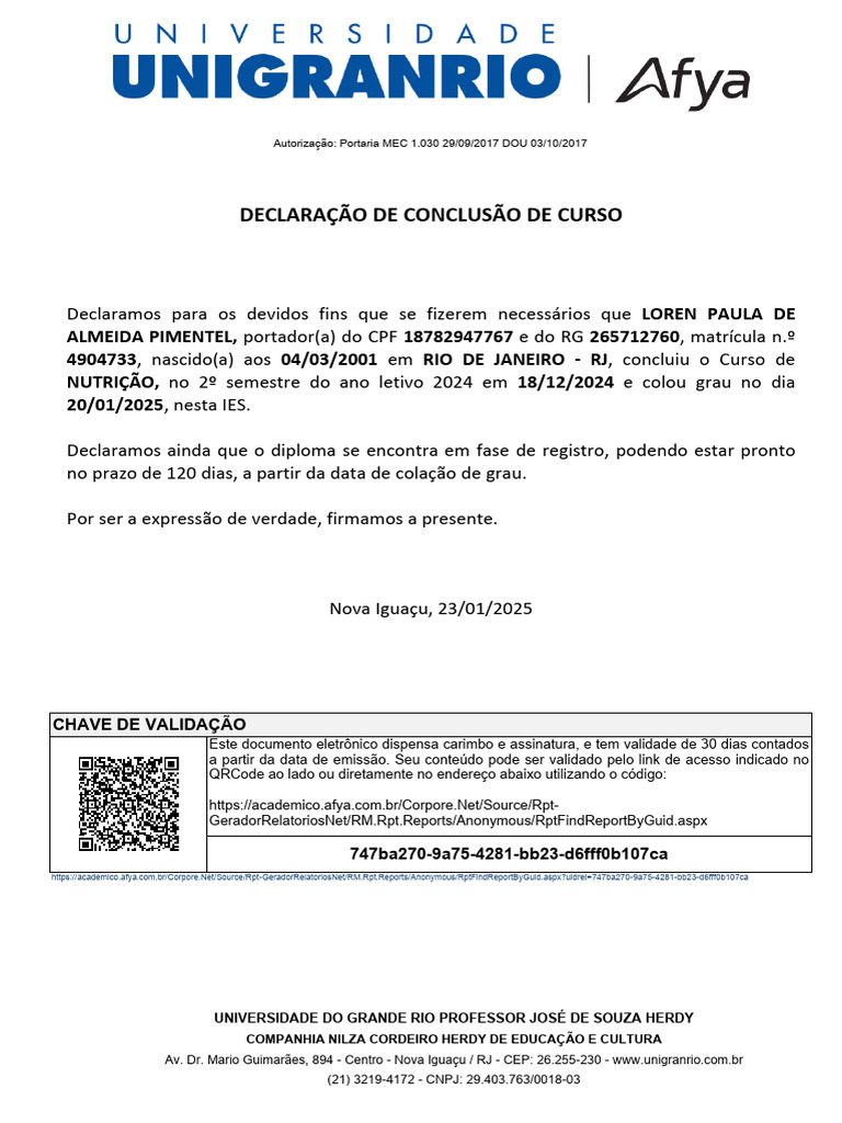 Certificado de Conclusão de Curso - Lóren Paula de Almeida Pimentel ...