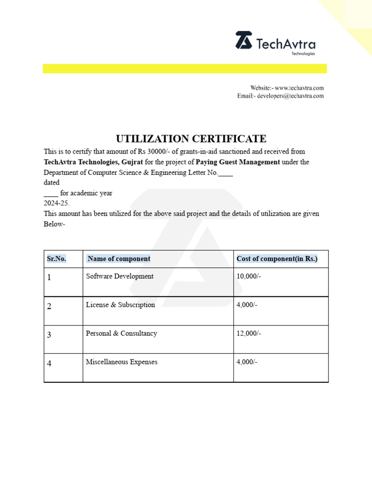 Manali Raju Utilization Certificate | PDF