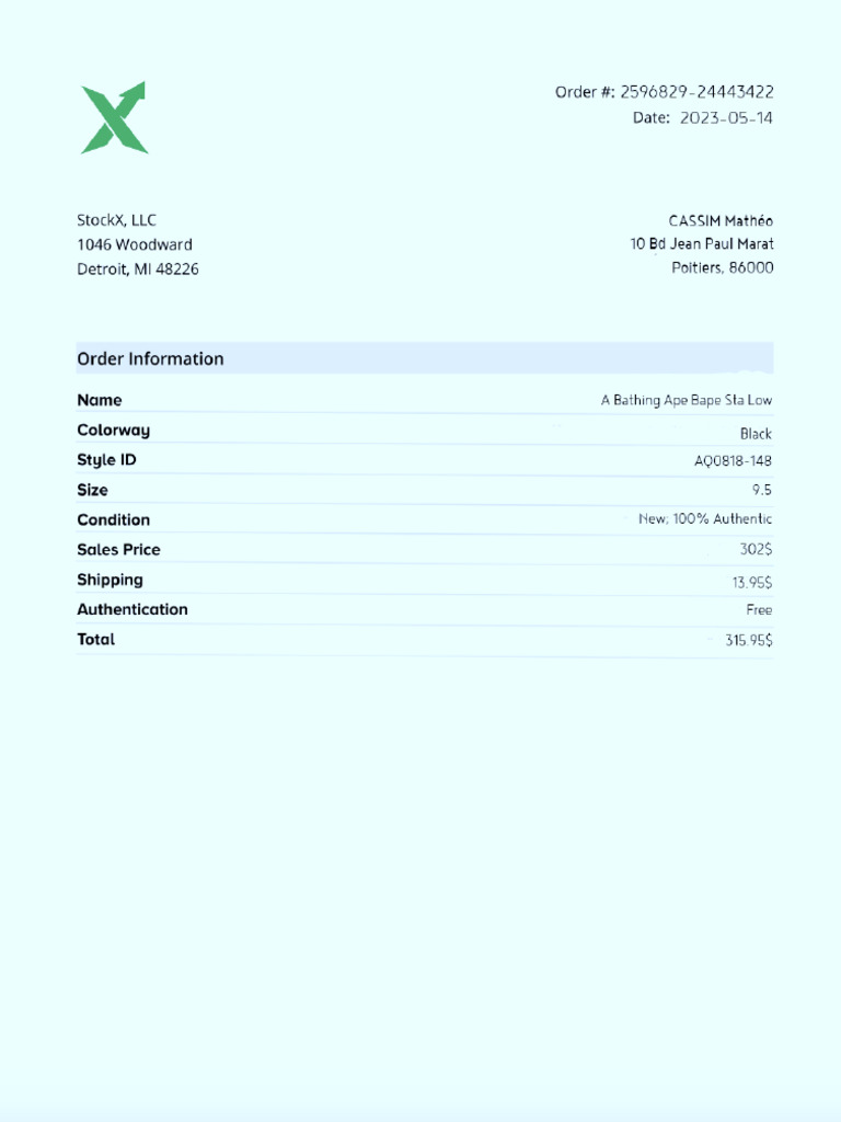 StockX Receipt 2596829-24443422 | PDF