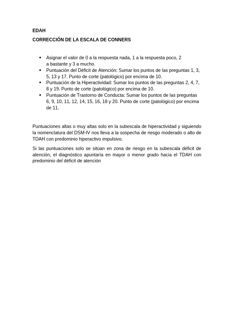 Escala EDAH y Diagnóstico TDAH | PDF