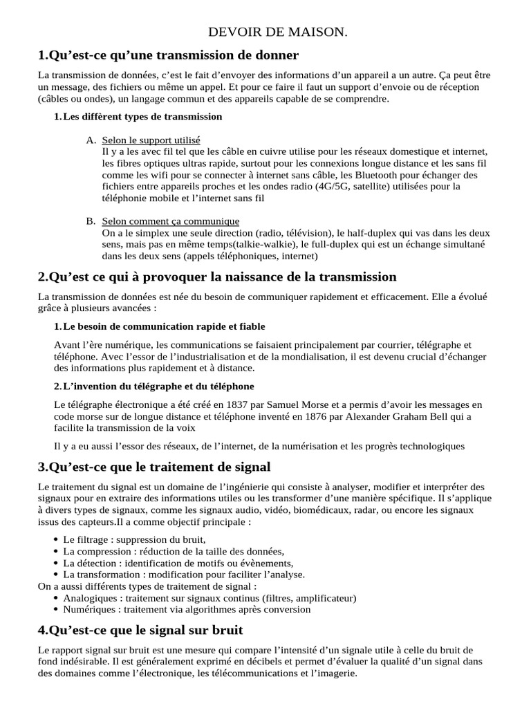 Devoir de Maison | PDF | Décibel | Rapport signal sur bruit